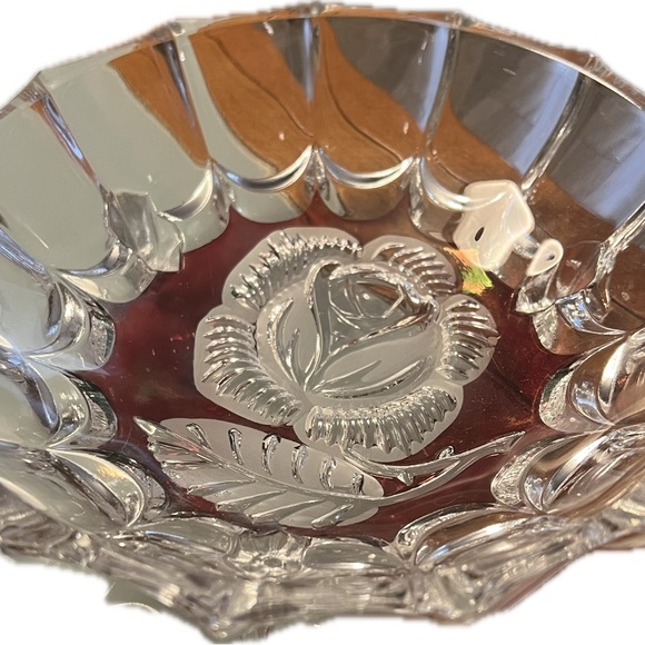 Kitchen | Vintage Crystal 3 Footed Ruby Red Rose Cut Glass Candy Nut ...